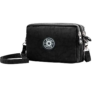 Valexbia Cell Phone Purse 3 Layers Zipper Handbag Nylon Crossbody Shoulder Bags Phone Pouch Case Wrist Bag