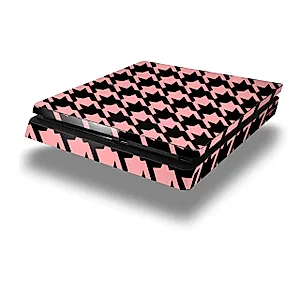 Vinyl Decal Skin Wrap compatible with Sony PlayStation 4 Slim Console Houndstooth Pink on Black (PS4 NOT INCLUDED)