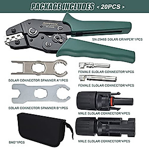 Solar PV Panel Crimping Tool Kit for AWG14-10 (2.5/4/6mm²); Includes a Pair of Solar Spanners and 4PCS Solar connectors; Portable Hand Tool Kit for Solar Installation