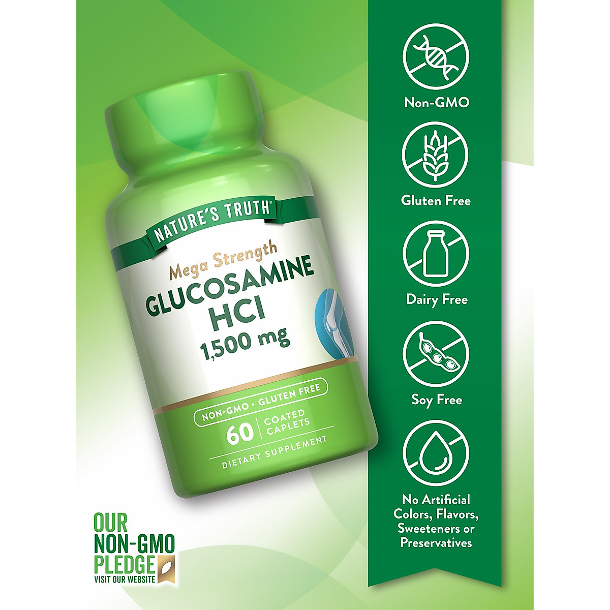 Nature's Truth Glucosamine HCI 1500mg | 60 Caplets | Mega Strength Supplement | Non-GMO & Gluten Free Supplement