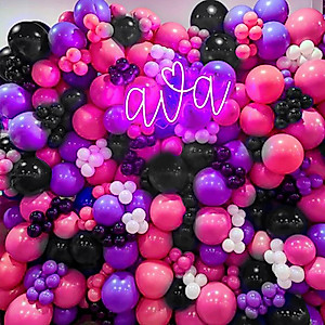 Paready Hot Pink and Purple Balloon Arch Kit, 125Pcs Purple Black Balloon Garland Kit Dark Purple Metallic Silver Party Balloons Purple Hot Pink Balloons for Kids Birthday Party Baby Shower Wedding