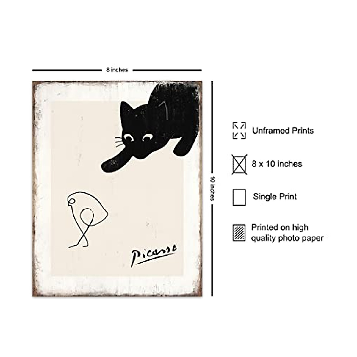 Pablo Picasso Wall Art & Decor - Cat Wall Decor - Cute Cat Lover Gifts for Women - Abstract art Minimalist Mid-century modern Line art - Gallery Wall Art - Rustic Black cat Home Decor - Picasso Poster