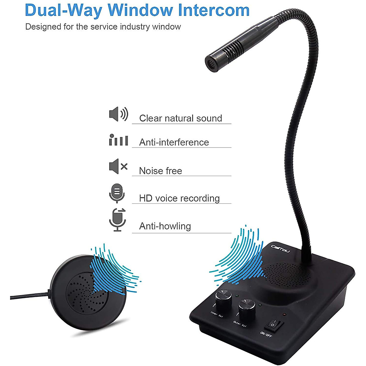 Daytech Window Speaker System 2 Way Intercom Communication Microphone Intercom Anti-Interference for Bank Restaurant Business Government Office Hospital with Volume Control 2 Pack