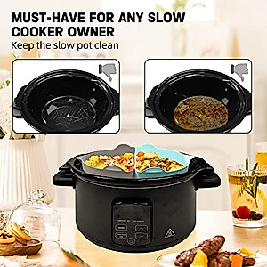 Silicone Crock Pot Liner-Crockpot Divider Insert Fit 6-8 Quarts, Reusable Slow Cooker Silicone Liner, Foldable&Dishwasher Safe (Blue+Grey)