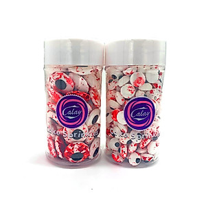 Weraru 2 Bottle Candy Bloody Red Eyeballs Eye Ball Sweets Cake Cupcake Toppers Cookie Dessert Sprinkles Decorations for Christmas Halloween Birthday Party Supplies 6.8 Ounce(Two Size Mixed)