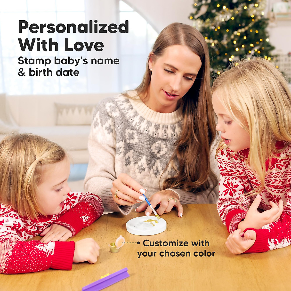 Baby Hand and Footprint Kit -Personalized Baby First Christmas Ornament,Baby Footprint Kit for Toddlers,Baby Keepsake Handprint Ornament Making Kit, Baby Shower Gifts for Newborns(Gold Paint, Cherish)