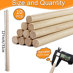 Yaliuliu 10PCS Dowel Rods Wood Dowels, 1/2 x 12 Inch Round Wooden Sticks for Craft, Macrame Dowel, Unfinished Solid Wood Sticks for Arts and DIYers