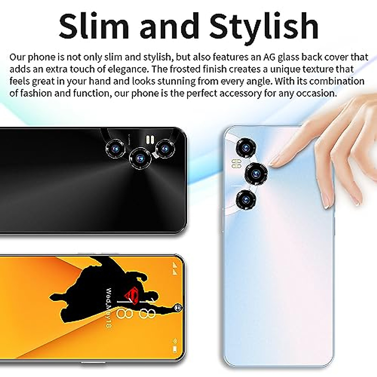 VIQEE Phones U21, 5G Unlocked Phones, 2K FHD+ Screen, Mobile Phones 6GB+256GB ROM+TF 128GB, Snapdragon Gen2 Processor, Smartphone Android Camera 24MP+64+12+12MP, WiFi NFC, Dual Sim - Silver