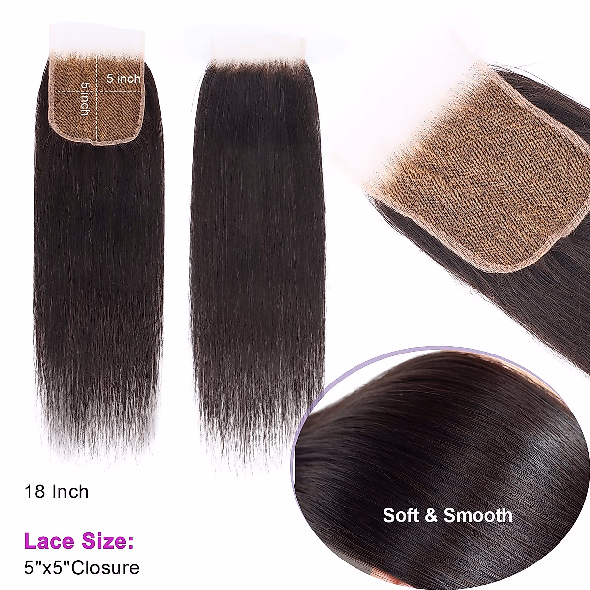 Myshinywigs Bleached Knots 5x5 Real HD Lace Closure Skinlike Straight Human Hair Closure Pre Plucked with Baby Hair Brazilian Virgin Thin Invisible 5x5 Lace Closure Serrated Edge 14 Inch Closure Only