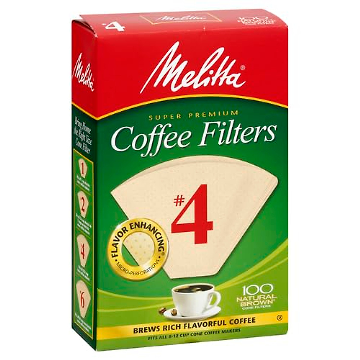 Melitta 4 Cone Coffee Filters, Unbleached Natural Brown, 100 Total Filters Count - Packaging May Vary