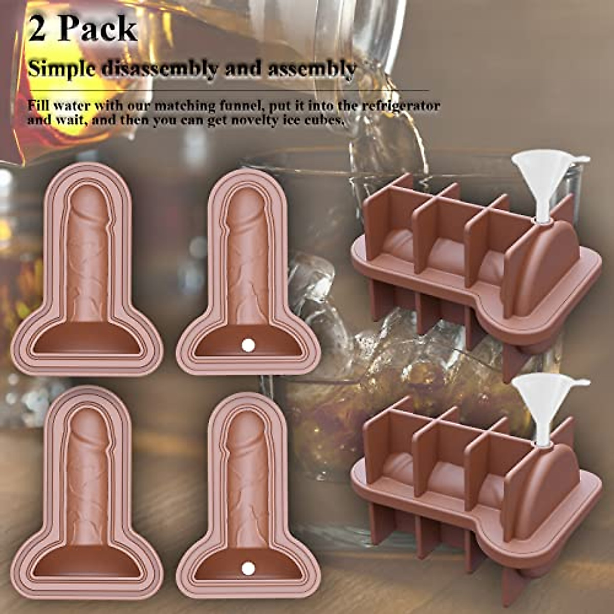 Novelty Ice Cube Mold 2 Pack Spoof Silicone Prank Ice Cube Tray with Lid BPA Free Ice Maker for Cocktail, Whiskey, Beer, Coffee and Homemade, Keep Drinks Chilled