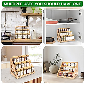 MNADSFKJ Spice Rack Organizer for Cabinet, 3 Tier Spice Rack, Bamboo Spice Organizer for Kitchen Cabinet, Pantry and Countertop Organization- Natural