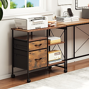 YITAHOME 2 Drawer Mobile File Cabinet, Rolling Printer Stand with Open Storage Shelf, Lateral Fabric Filing Cabinet for Home Office, Fits A4/Letter Size (Brown)