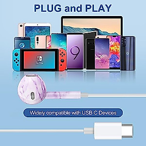 Aolcev USB C Wired Headphones, Noise Canceling Type C Earphones with Mic Earbuds Compatible with All Type C Devices USB C Earbuds for Samsung Galaxy Z Flip 5/4/3 S23 Ultra/S22/S21, Earbuds Purple