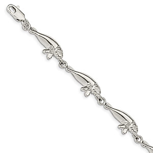 Solid 925 Sterling Silver Manatees Bracelet - with Secure Lobster Lock Clasp 7"