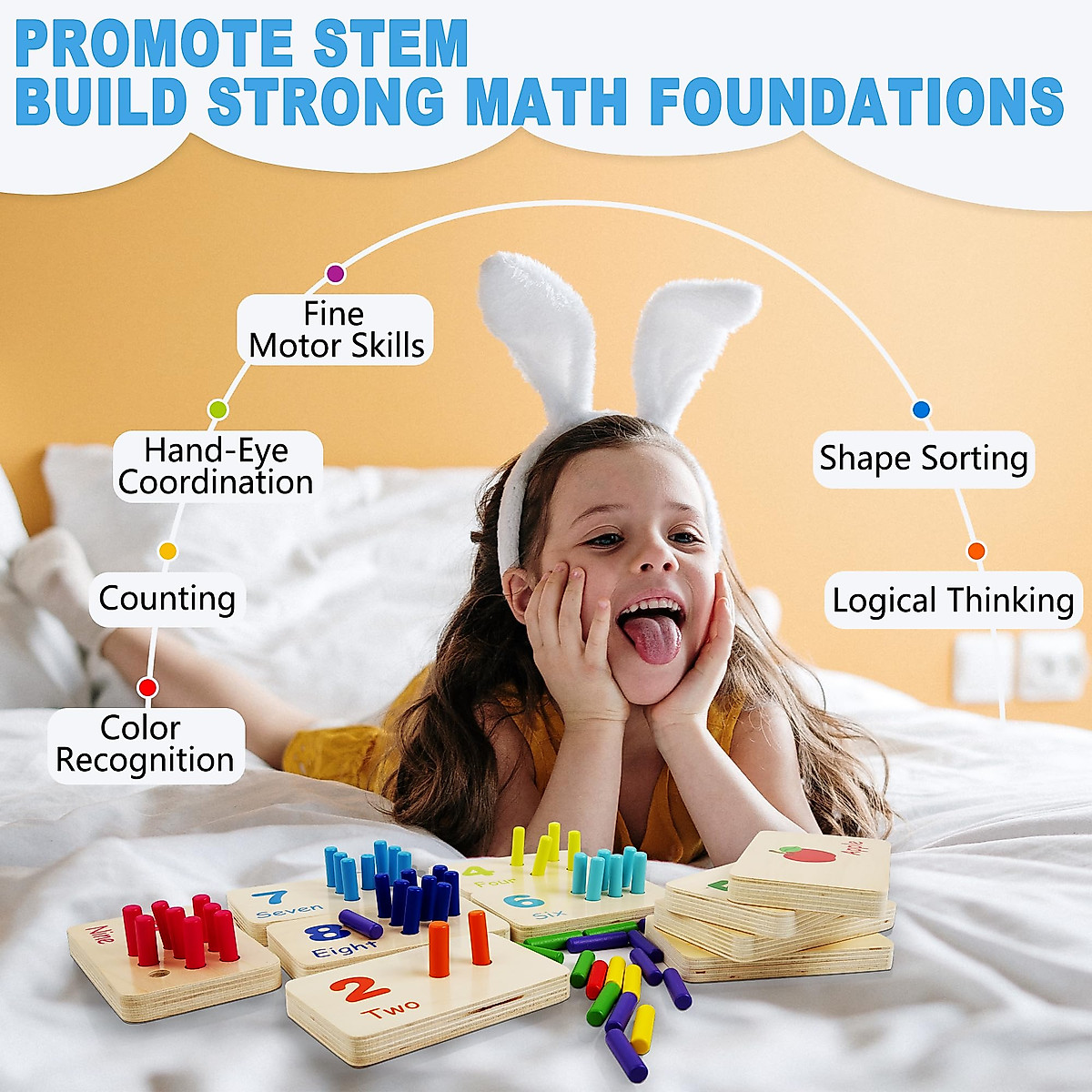 Wooden Number Counting Peg Board, Montessori Kids Math counters, Montessori Counting Toys for 3 4 5 Years Old Kids, Toddler Preschool Learning Toys, Kindergarten Homeschool Autism Learning Materials