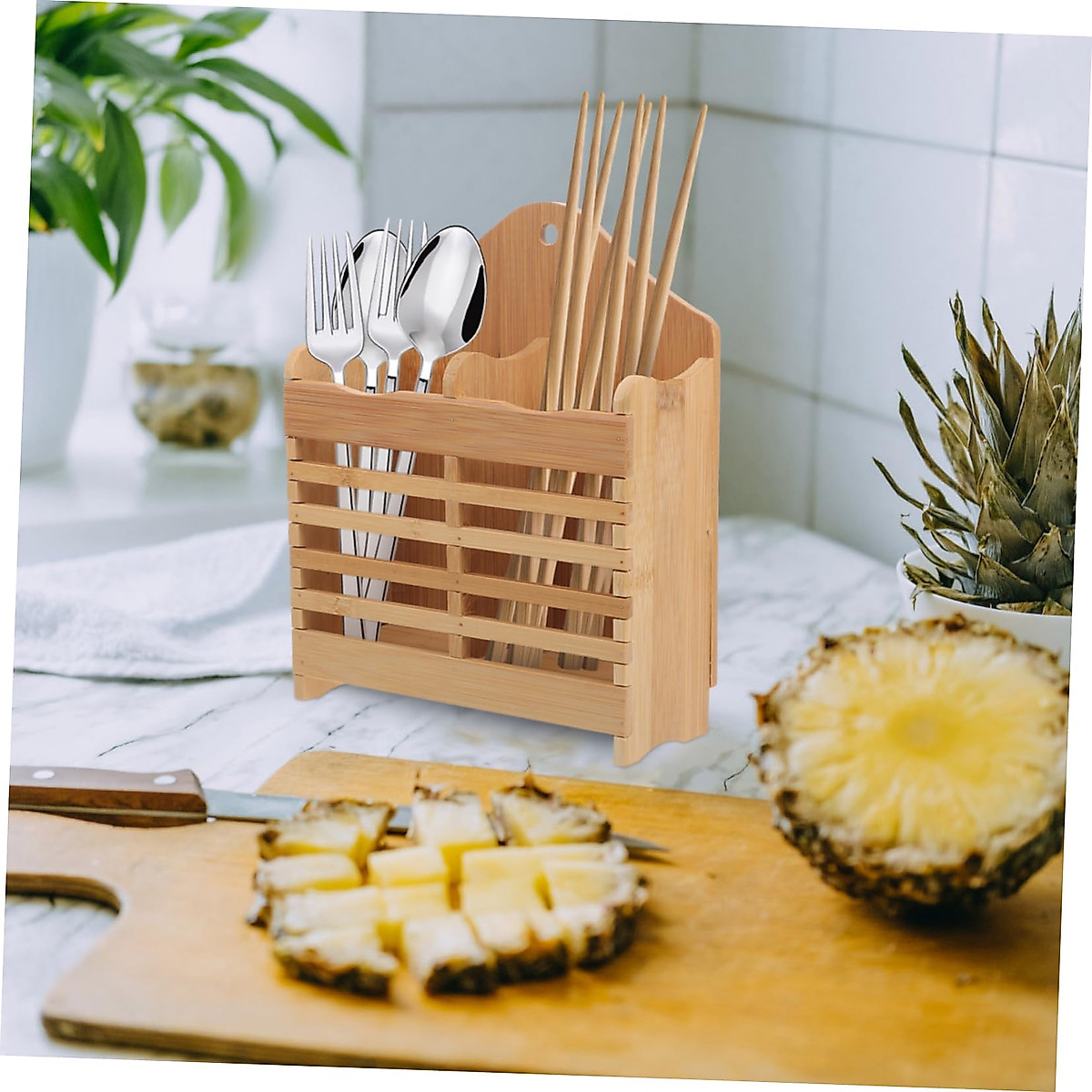Hemoton 1 Pc Flatware Caddy Utensil Bamboo Drying Tableware Storage Organizer Holder Rack Shelf for Spoon Fork Knife Chopsticks