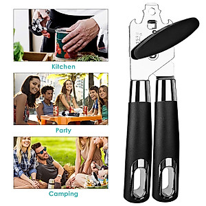 Can Opener, Kitchen Aid Can Opener Manual Smooth Edge Food Safety Cut 3-in-1 Can Openers Bottle, Can Opener Handheld with Bottle Opener, Easy to Use