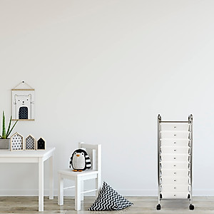 Seville Classics Rolling Utility Organizer Storage Cart, for Home Office, School, Classroom, Scrapbook, Hobby, Craft, 10 Drawer, Frost White