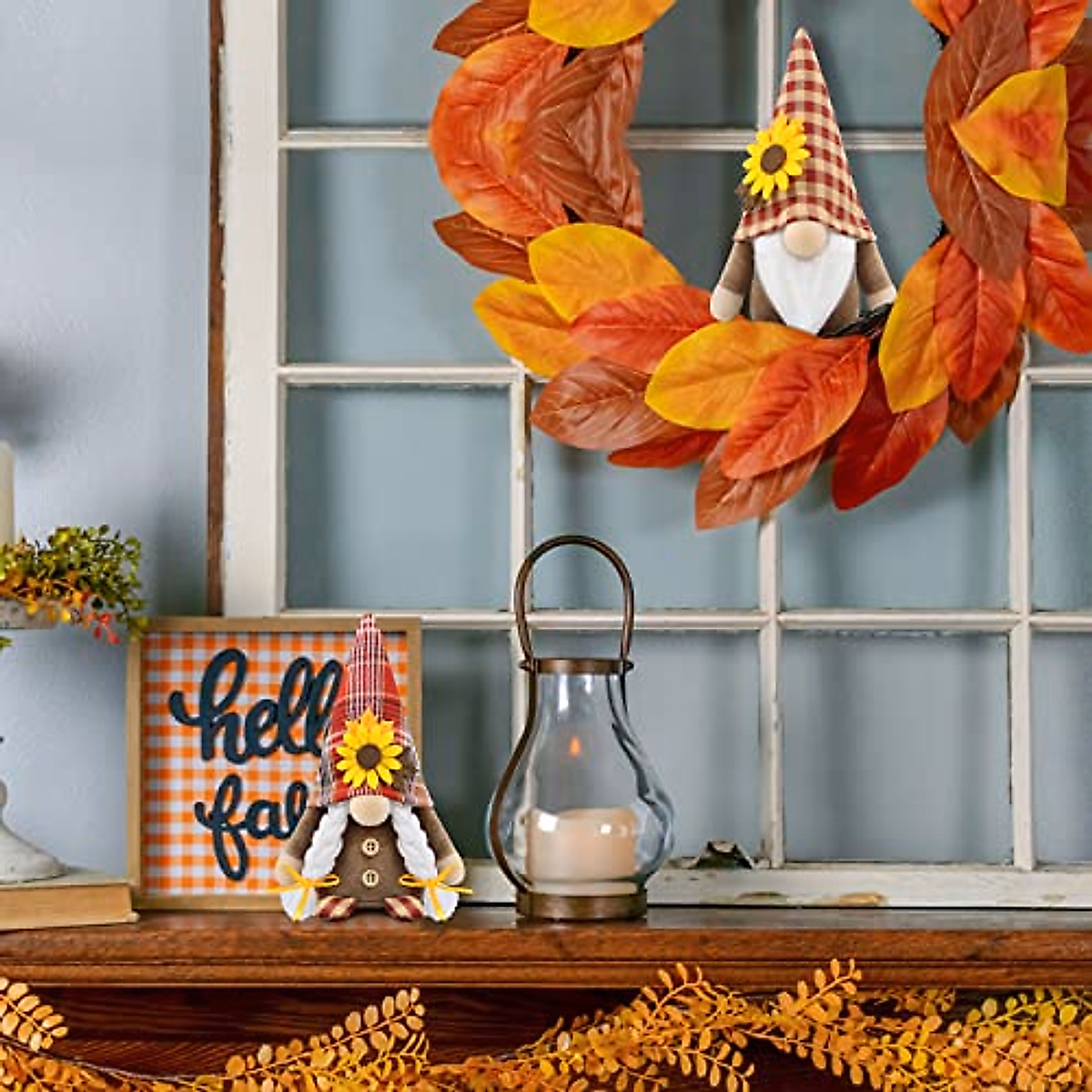 Godeufe Set of 2 Thanksgiving Gnomes Plush Fall 3D Sunflowers Decorations Harvest Gift Handmade Elf Dwarf Figurines for Home Kitchen Farmhouse Tiered Tray Holiday Festival Party Scandinavian Tomte