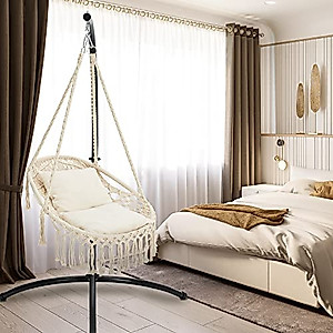 Homgava Hammock Chair Hanging Rope Swing, Hanging Chair Max 330Lbs,2 Cushions Included Macrame Swing Chair for Bedroom,Indoor, Outdoor, Porch, Patio, Garden,(Beige)