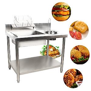 CNCEST Fried chicken breading station, Breading Table Fried chicken FishFood Prep Station, Stainless Steel Commercial Kitchen Prep & Work Table for Fried Food, Chicken Thighs, Chicken Nuggets, Donuts