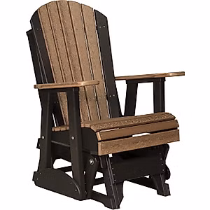 LuxCraft 2' Adirondack Glider Chair, Outdoor Glider Chair, Outdoor Glider Rocking Chair, Patio Glider Chair (Antique Mahogany & Black)