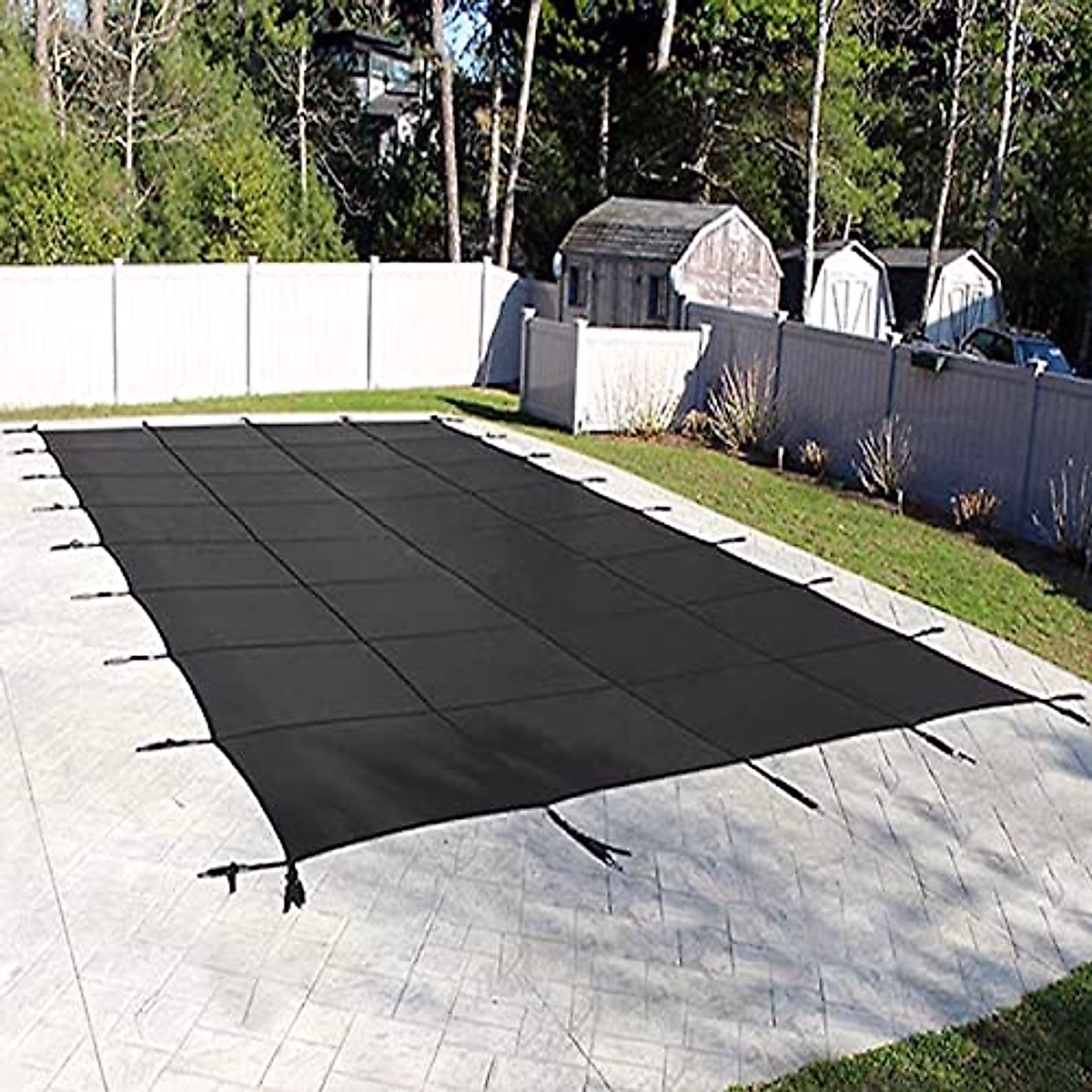 Black Winter Pool Cover Mesh Tarp, Rectangular In Ground Pool Cover for Outdoor Nursery Garden Deck Patio, Kids Pets Safety Pool Leaf Cover 10 13 16 19 20 23 26 30 FT Long ( Size : 4x7m/13x23ft )
