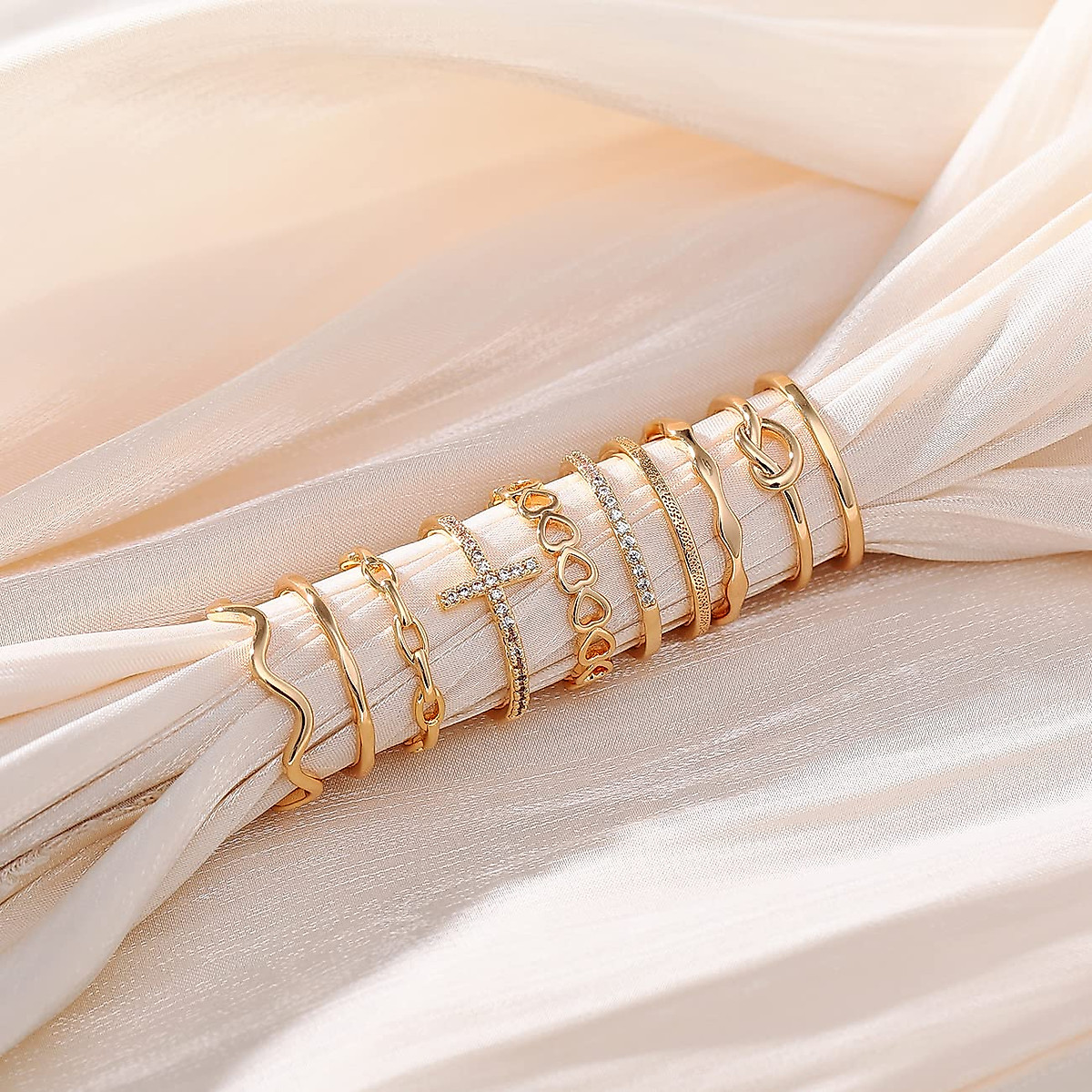 ZOERAY 10PCS 14K Gold Plated Stacking Rings for Women Thumb Stackable Knuckle Band Rings Gold Silver Ring Set for Women Thin Plain Midi Finger Rings Size 5 to 9