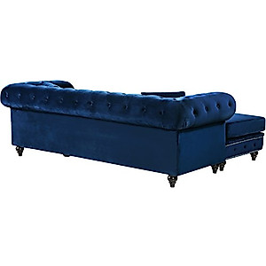 Meridian Furniture Sabrina REVERSIBLE 2 Piece Button Tufted Velvet Sectional with Scroll Arms, Nailhead Trim, and Custom Wood Legs, Navy