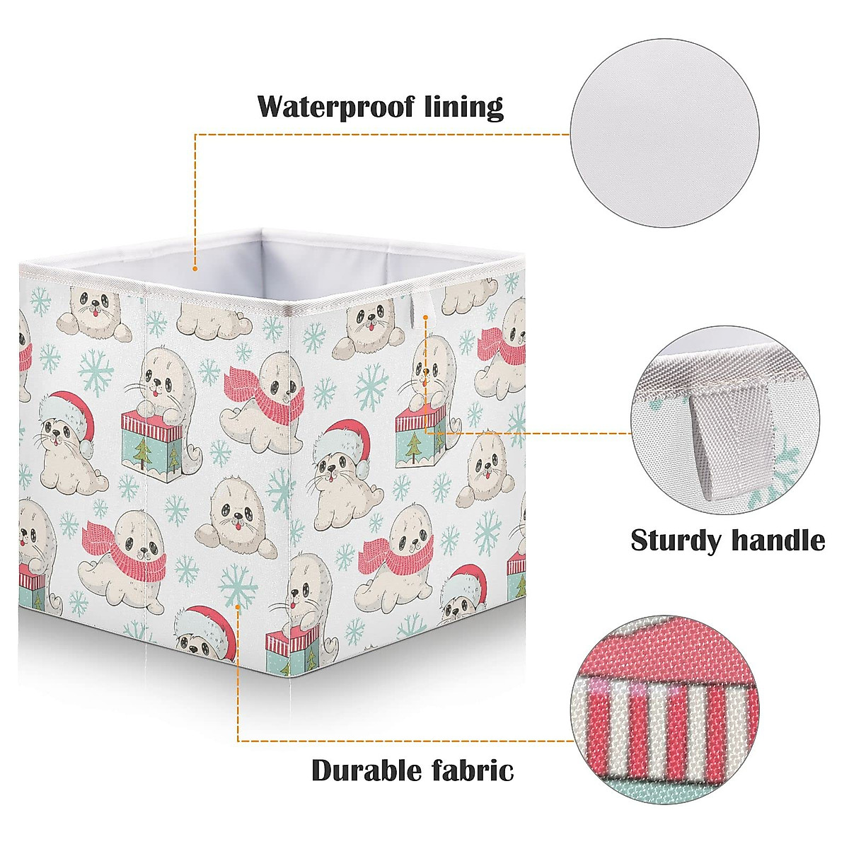 Kigai Cute Christmas Animal Cube Storage Bin, Large Foldable Organizer Basket for Toys, Shelves, Laundry, Nursery -11 x 11 x 11 in