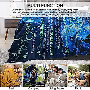 tiosggd Son Gift Blanket from Mom, Fleece Flannel Plush Super Soft Throw Blanket, Always Remember You are My Sunshine Howling Wolf Under The Moon, Bed Couch Throw Quilt 60''x50''