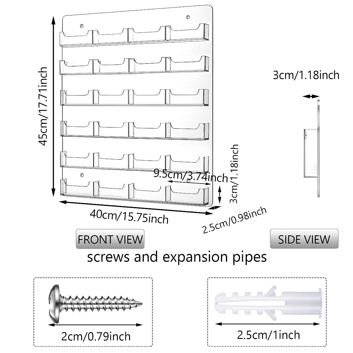2 Pieces Acrylic Business Card Holder Wall Mount Clear Sticker Display Rack Multiple Clear Acrylic Card Organizer Sticker Display Stand Pre Drilled Index Card Storage (24 Pockets/ 17.7 x 15.7)