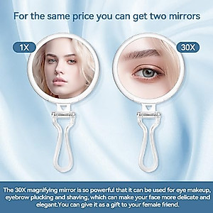 B Beauty Planet Magnifying Mirror, 30X Hand Mirror with Handle for Travel Magnifying Mirror, Handheld Magnifying Mirror with Double Side 30X/1X Magnification, 30X Handheld Mirror for Eyes Makeup 5 in