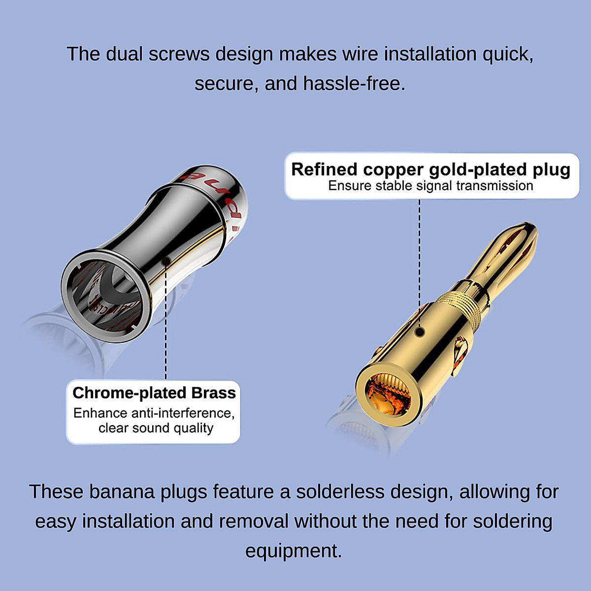 Viborg Audiocrast HiFi Speaker Banana Plugs Gold Dual Screws Locking Banana Connector Terminals 8 PCs (UST)