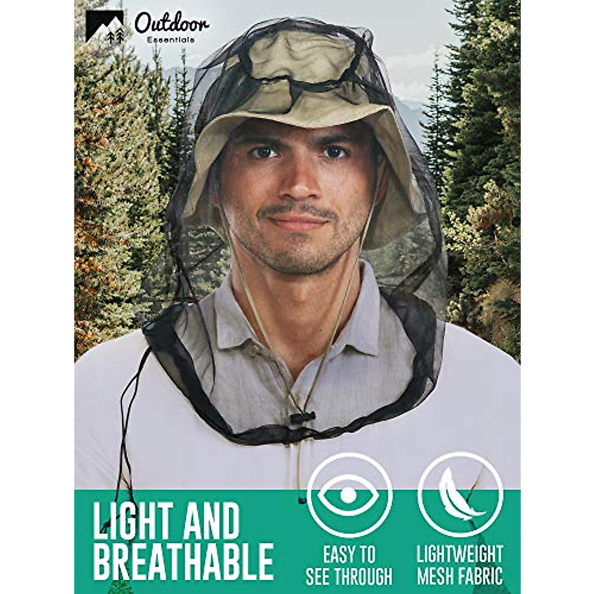 Bug Head Net Mesh - Bug Face Netting for Hats - Insect Net Mask Cover from Gnats, No-See-Ums & Midges with Extra Fine Fly Screen Holes - Outdoor Protection for Men & Women