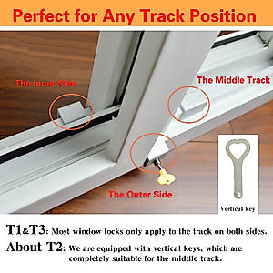 Tahikem 4 Sets Sliding Window Locks, Security Window Lock with Key, Aluminum Window Stoppers for Vertical & Horizontal Slide Door, Adjustable Security Locks, for Child Home Bedroom Double Hung Windows