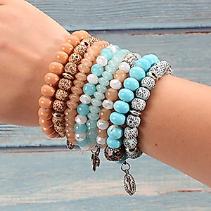 6 Set Butterfly Bracelets for Women and Teen Girls Multilayer Beads Tassel Stretch Bracelet Charm Boho Colorful Jewelry