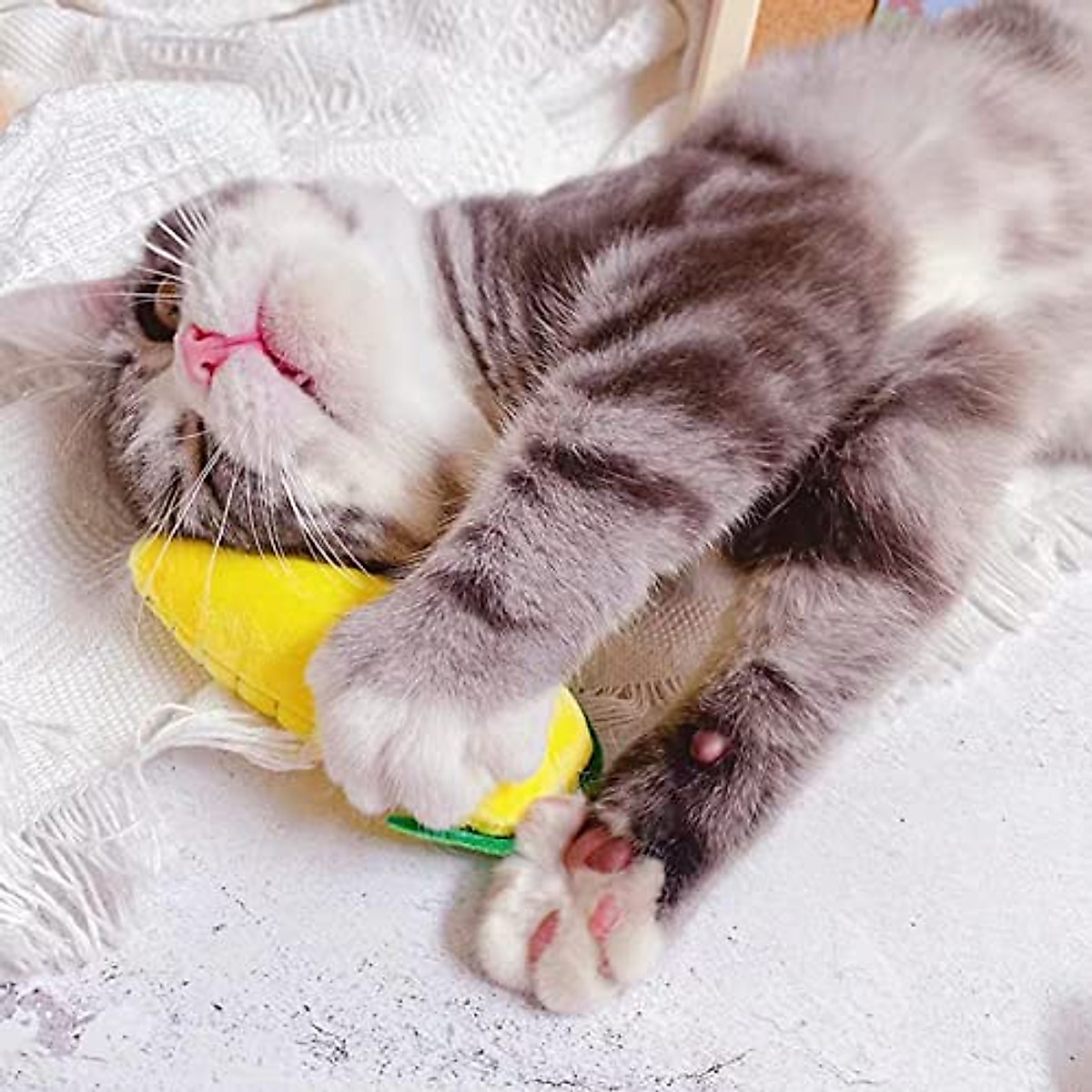 AZOFFYIU Cat Toys, Interactive Cat Toy for Indoor Cats, Soft and Durable Crinkle Sound Catnip Toys, Catnip Filled Mouse Cat Teething Chew Toy (Pack of 12)
