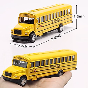 weilaga 2 Pack 5.5" Pull Back Yellow School Bus Toy Playset,Durable Die-cast Metal Toy Vehicles,Party Favors,Best Birthday Gift for Boys Girls Kids Toddlers