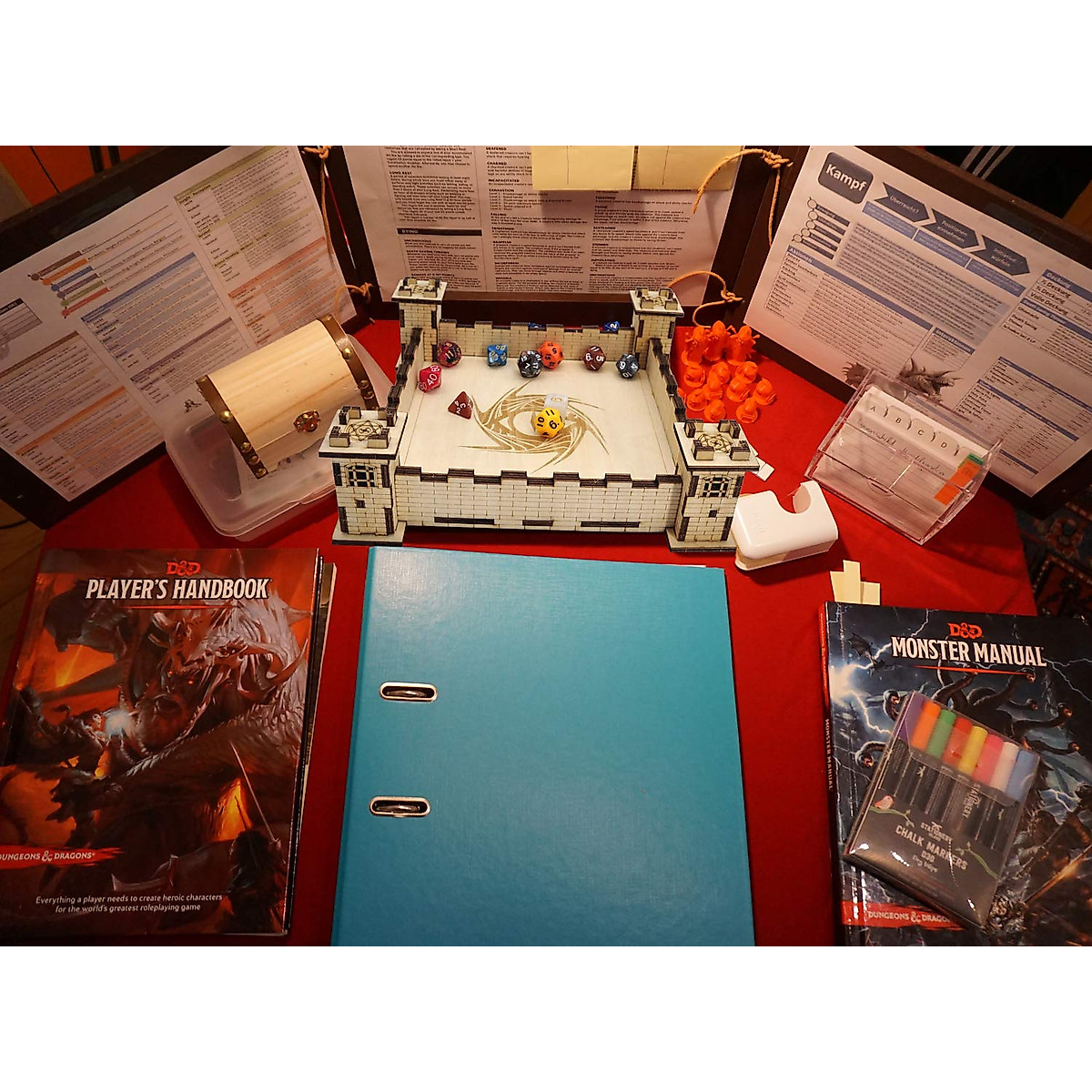 DIY Wood Square Dice Holder Cool 3D Castle Design Carved Dragon Eye - Easy Rolling Dice Tray for DND, RPG and Board Game