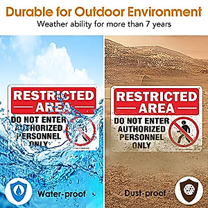 Restricted Area Do Not Enter Authorized Personnel Only Sign - 2 Pack - 10 x 7 Inches Rust Free .040 Aluminum - UV Protected, Waterproof, Weatherproof and Fade Resistant - 4 Pre-drilled Holes