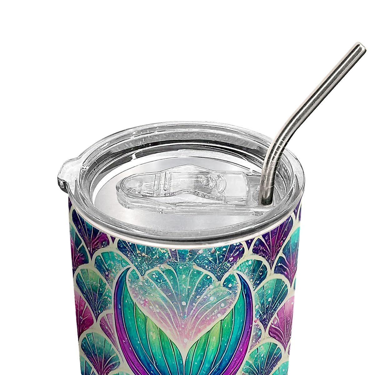 20oz Mermaid Tumbler, Gifts for Mermaid Lovers, Sea, Ocean, Beach Gifts, Coffee Thermos for Women, Stainless Steel Double Wall Vacuum Insulated Coffee Mug, Travel Cup with Lid