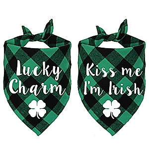 STMK 2 Pack St. Patrick's Day Dog Bandanas, Holiday Plaid Dog Puppy Bandana for Dog Puppy St. Patrick's Day Holiday Party Decorations