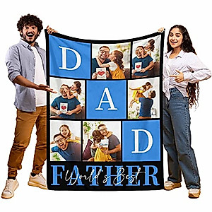 Custom Personalized Fleece Blanket World's Best Dad Plush Blanket Fuzzy Soft Blanket Microfiber Gifts for Dad Black Blue 30"x40" Best Dad Blanket