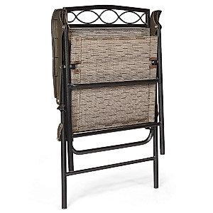 Giantex Set of 4 Patio Folding dining chairs for Camping, Beach, Backyard, Deck Portable w/Armrest and Metal Frame, 4-Pack (Brown)