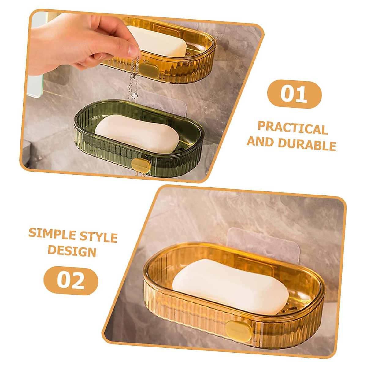 Luxshiny Wall-Mounted Soap Bar Holder for Bathroom Detachable Soap Box Drain Design Easy Install Non-Punching Soap Rack