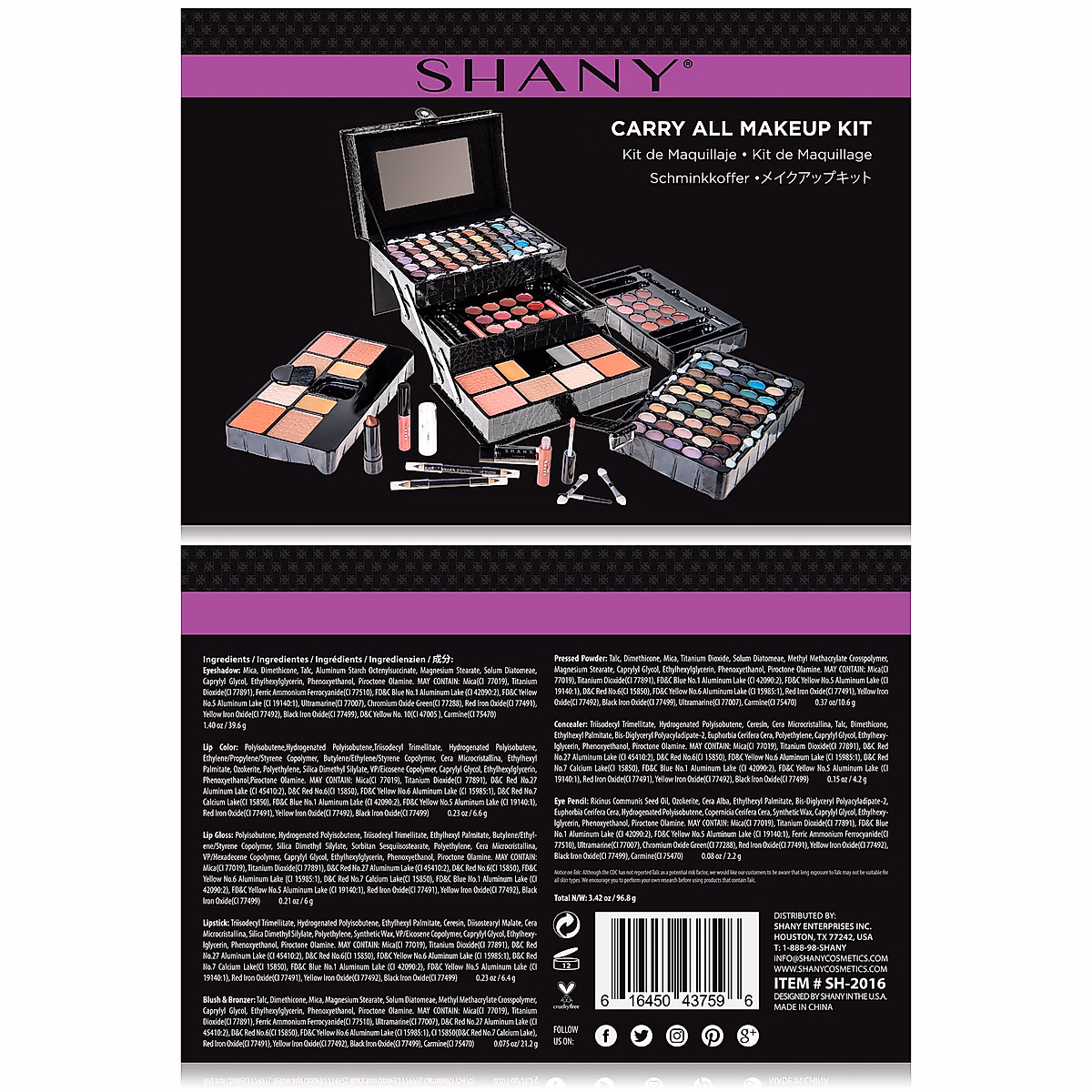 SHANY All In One Makeup Kit (Eyeshadow, Blushes, Face Powder, Lipstick, Eye liners, Makeup Pencils and Makeup Mirror - Makeup Set With Reusable Makeup Storage Box - Black