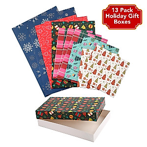 NUJOVI 13 Piece Christmas Gift Boxes with Lids - Beautiful Assorted Boxes for Wrapping Gifts with 4 inch Deep Robe Boxes and 8x8x4 Gift Box - Gift Boxes for Presents, Shirt, Robe, Lingerie, etc