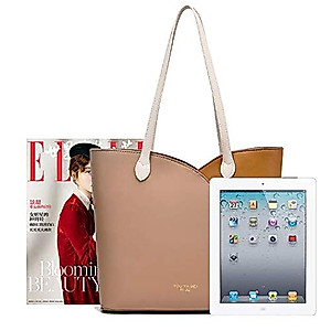 Women Handbag Genuine Leather Satchel Purse Handbag Vintage Top Handle Handbag Work Tote Bag (Khaki&Brown)